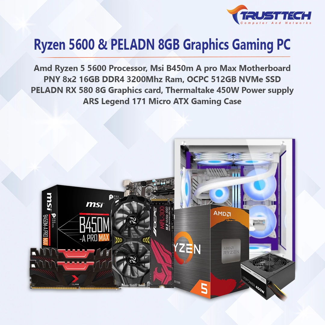 AMD Ryzen 5 5600 MSI B450M-A PRO MAX PELADN RX 580 8G Graphics Desktop PC